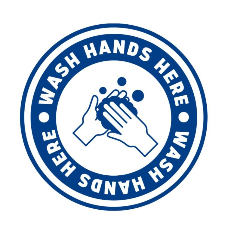 WASH HANDS HERE - SIGN STICKER - 6 INCH X 6 INCH - Safety Sure