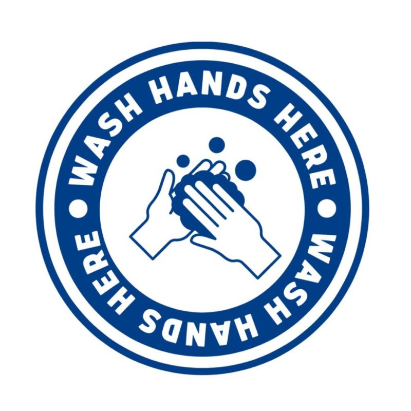 WASH HANDS HERE - SIGN STICKER - 6 INCH X 6 INCH - Safety Sure